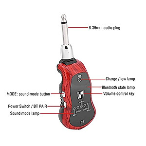 Bnineteenteam Guitar Effector, USB Rechargeable Battery and Guitar Effector, Super Portable Guitar Transmitter Receiver with 5 Sound Modes Accessory Mixer Supplies