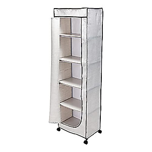 Organize It All 5 Tier Portable Wardrobe Storage Closet Tower | Dimensions: 20" x 12" x 65" | 5 Tier | Space Saving | Durable | Closet Accessories | Grey