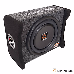 Alphasonik AS8DF 8 inch 600 Watts 4-Ohm Down Fire Shallow Mount Flat Enclosed Sub woofer for Tight Spaces in Cars and Trucks, Slim Thin Loaded Subwoofer Air Tight Sealed Bass Enclosure