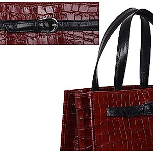 ANTONIO VALERIA Emma Dark Red Croco Print Premium Leather Top-Handle Tote for Women