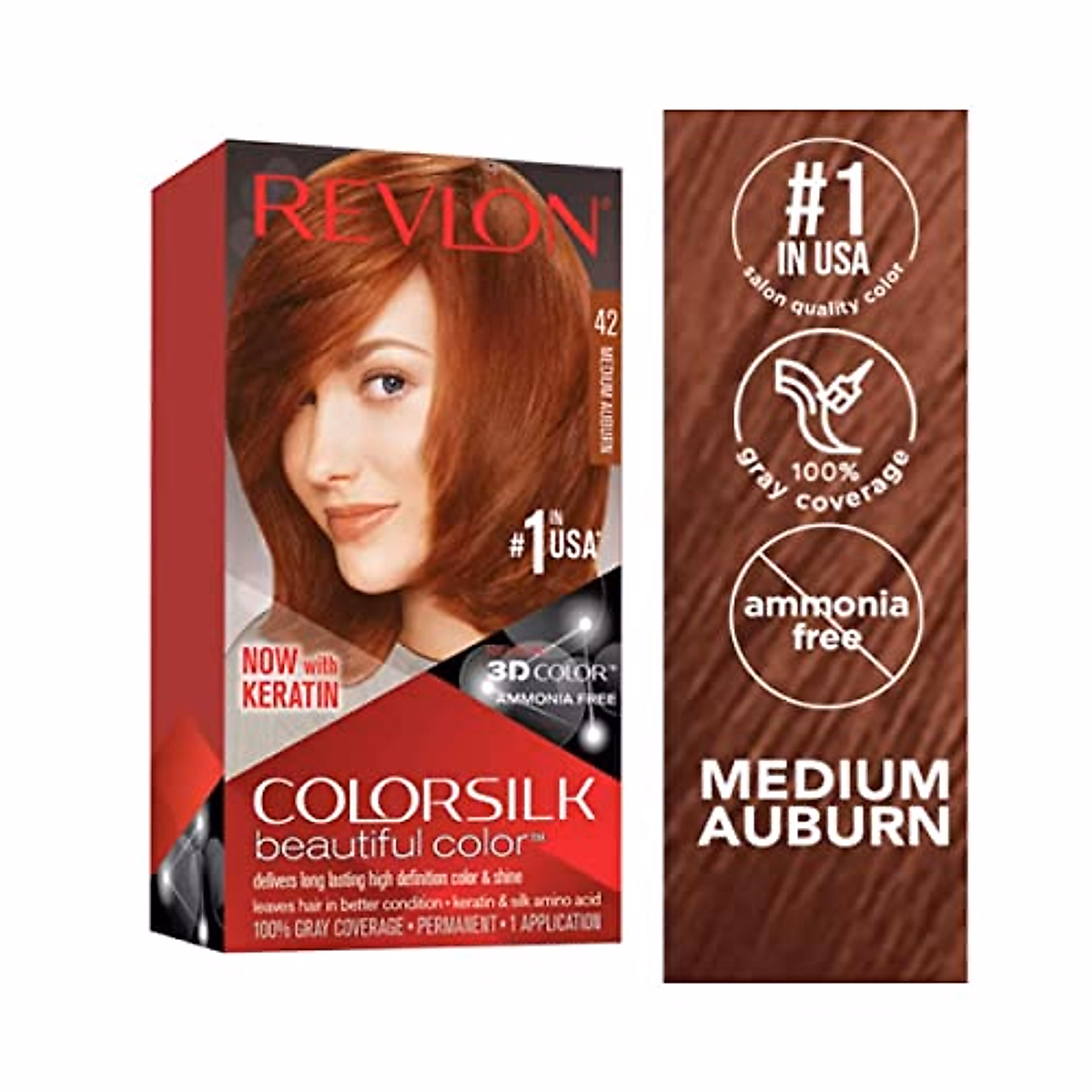 Revlon ColorSilk Hair Color, 42 Medium Auburn 1 ea (Pack of 6)