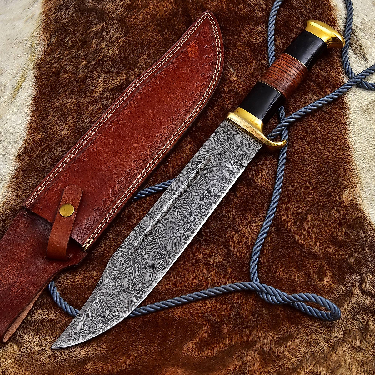 18" Massive Damascus Hunting Knife, Crocodile Dundee Bowie Knife, Damascus Fixed Blade Knife, Gigantic Damascus Knife, Big Hand Made Knife