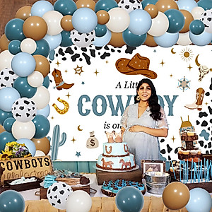 Cowboy Baby Shower Decorations for Boy, Western Rodeo Theme Retro Blue Balloon Garland Arch Kit, A Little Cowboy Is On the Way Backdrop Pregnancy Celebration Party Supplies
