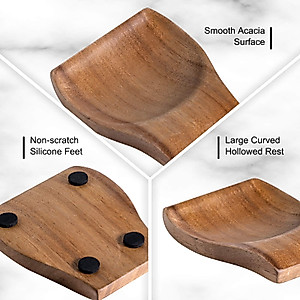 Wood Spoon Rests for Kitchen Counter - Cooking Spoon Holder for Stove Top, Modern Coffee Spoon Rest, 2 pcs Spatula Rest Holder