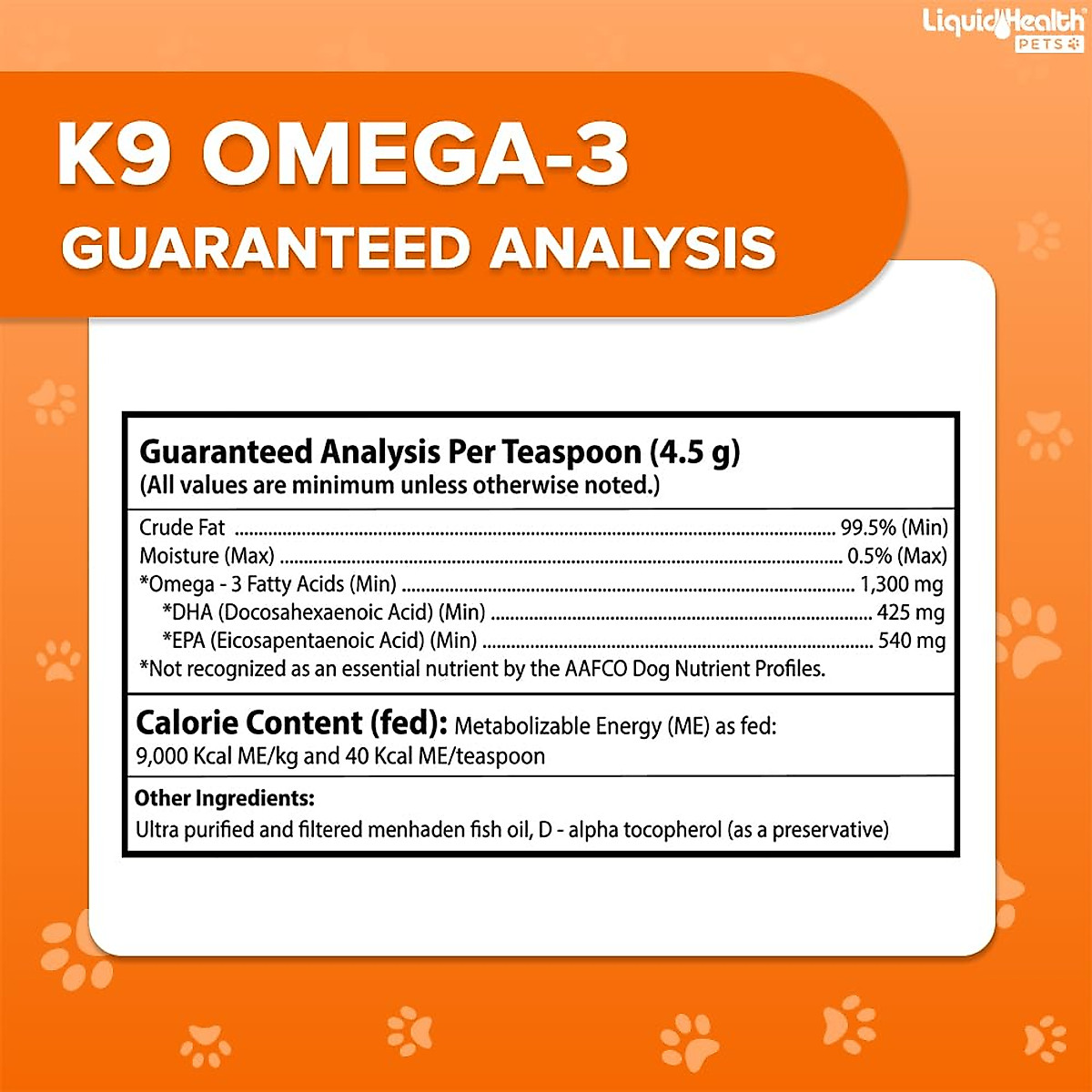 Liquid Health Pets K9 Omega 3 Fish Oil for Dogs - Liquid Omega 3 for Dogs with EPA + DPA + DHA, Dog Shedding Suplement May Reduce Itching and Support Joint, Immunity, Brain & Heart Health (3pack)