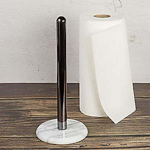 Creative Home Natural Marble Base Paper Holder Kitchen Towel Dispenser with Gunmetal Finish Metal Pole, 5-1/2" Diam. x 12-5/8" H, Off-White (patterns may very)