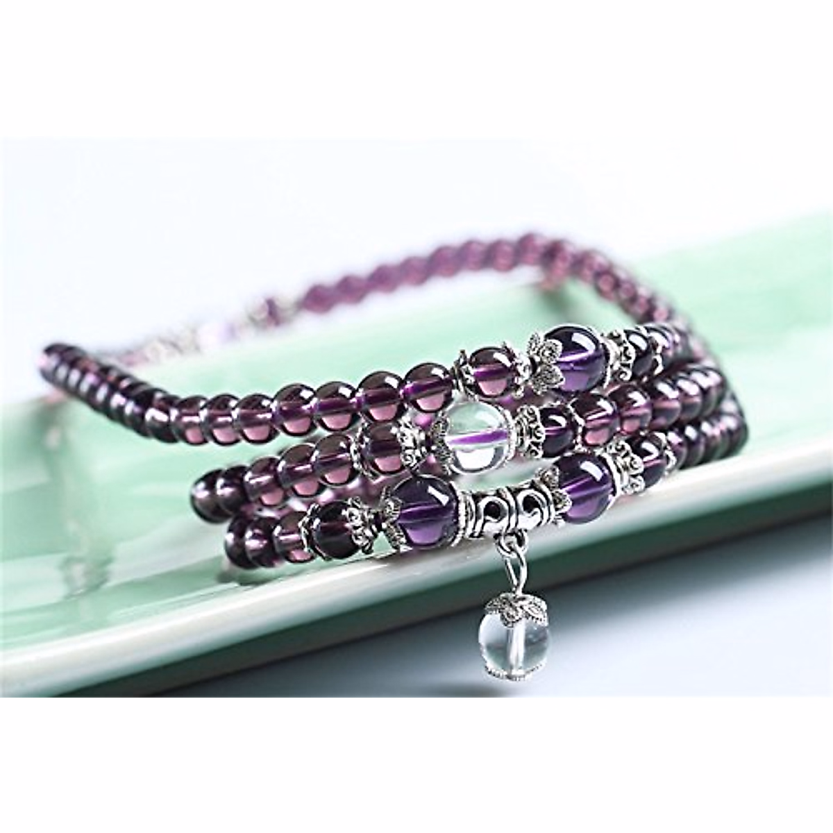 6mm Natural Gem Semi Precious Gemstone Chrysoprase Agate Green Bracelets Necklace,Birthstone Multilayer Hand String Accessories (Amethyst)