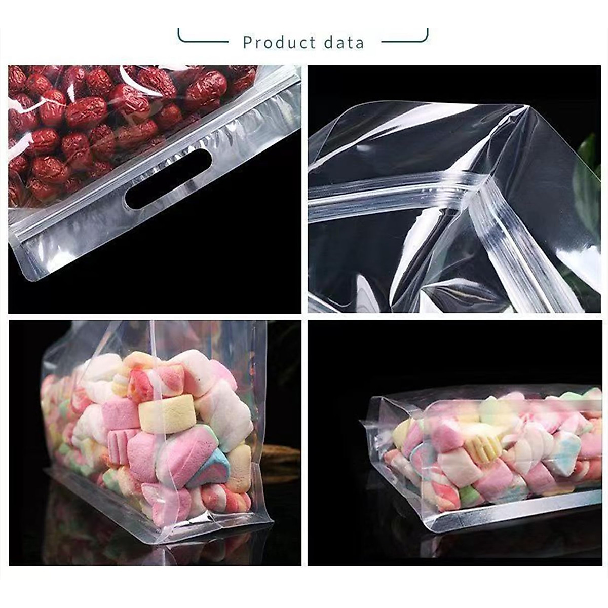 16Pack Transparent Plastic Flat Bottom Storage Bags with Carry Handle for Holding Food,Sealing Zipper Packaging Things Containers Convenient and Portable to Outing (13.78x11.8)