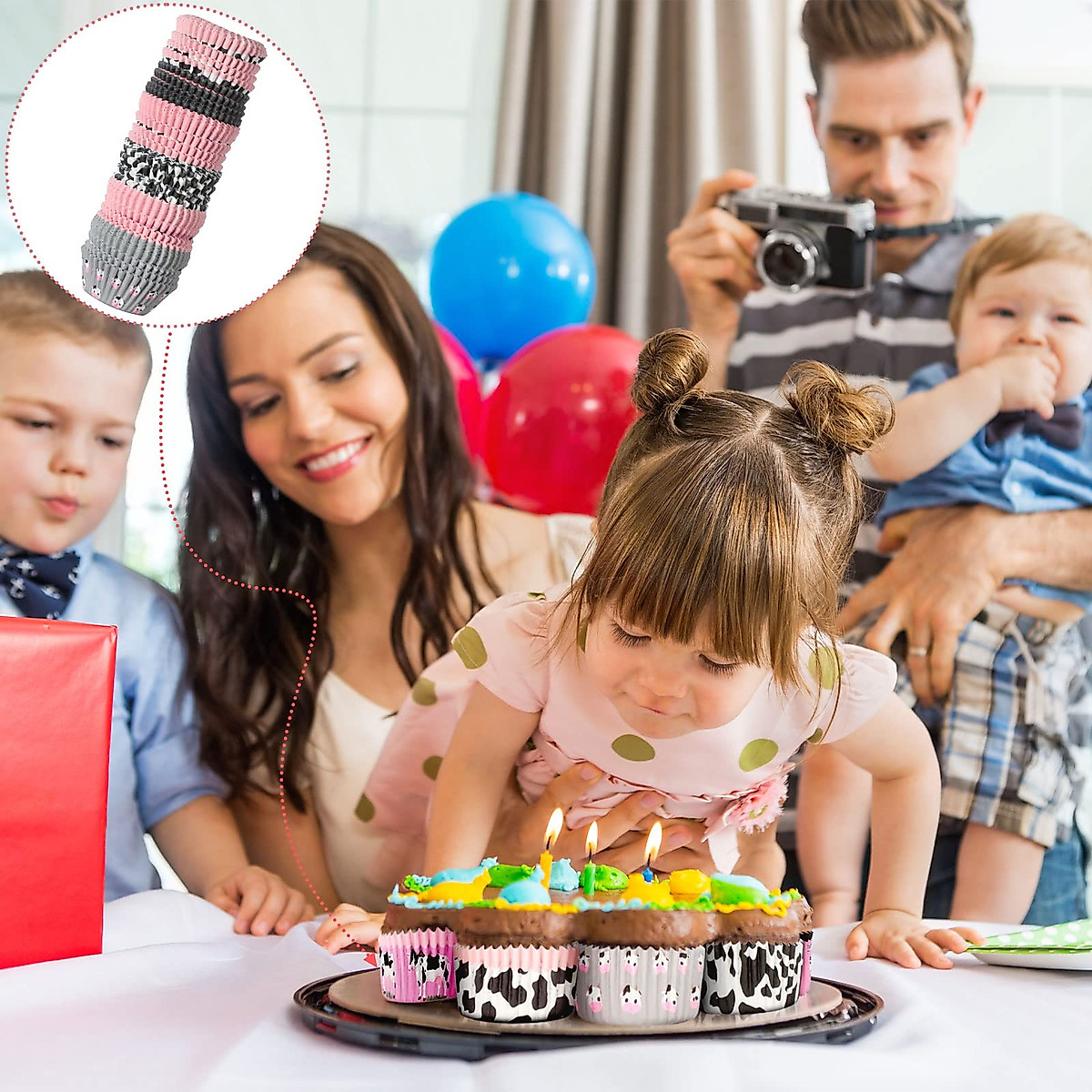 600 Pieces Cow Print Cupcake Liners Cow Animal Paper Muffin Cupcake Wrappers Baking Cups Cases Holders for Wedding, Farm themed Birthday, Party, Baby Shower Boy Girl