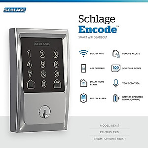Schlage Encode Smart WiFi Deadbolt with Century Trim In Bright Chrome