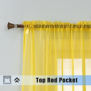 WPM Yellow Color Sheer Curtains 58" Wide x 84" Long 2 Panels Livingroom Window Treatment Rod Pocket Sheer Voile for Bedroom, Kitchen, Children Room Fully Stitched and Hemmed