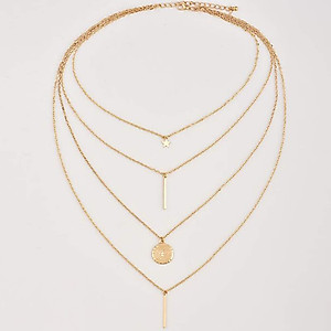 Chmier Bohemia Layered Choker Necklace Star Choker Gold Coin Necklace Bar Pendant Necklace Lariat Y Necklace