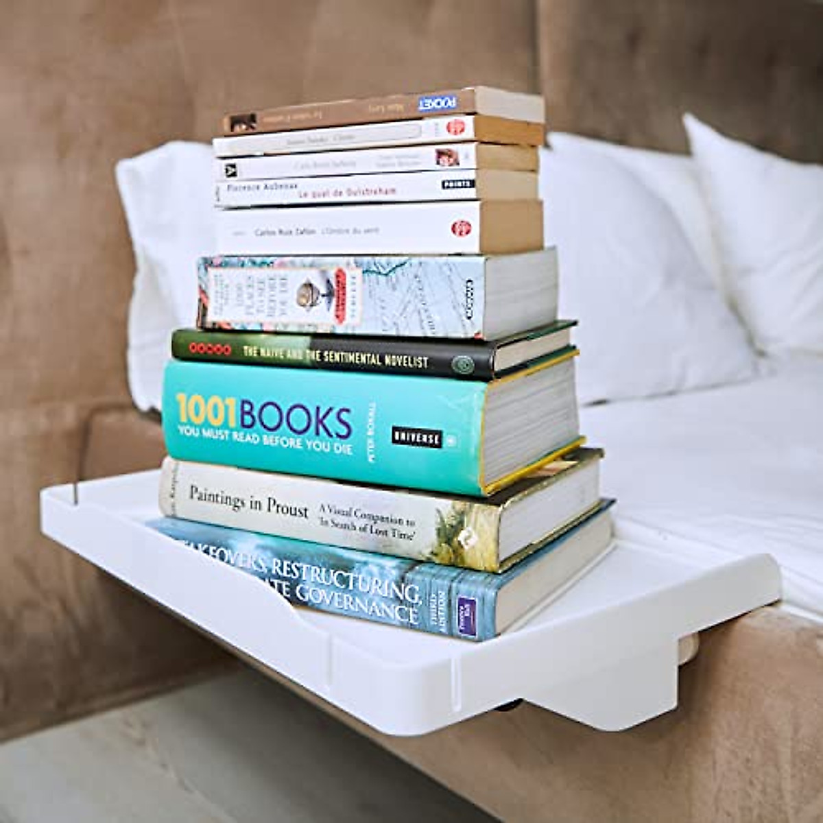 STURDYSHELF Large Bedside Shelf for Bed with Adjustable Tablet Phone Holders & Cupholder, Bed Shelf for College Dorm, Bunk Bed, Loft Bed, Floating Nightstand, Bed Table, Bedside Tray, Caddy