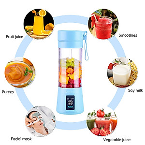 Portable 6 Blades in 3D Juicer Cup,Updated Version Rechargeable Juice Blender Magnetic Secure Switch Electric Fruit Mixer for Superb Mixing 380ml (blue)
