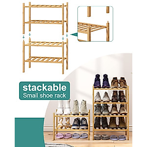 viewcare Small Shoe Rack, 4-Tier Shoe Rack for Entryway, Bamboo Wood Shoe Rack for Closet & Hallway, Long 17 in | Beautiful | Functional | Sturdy | Durable