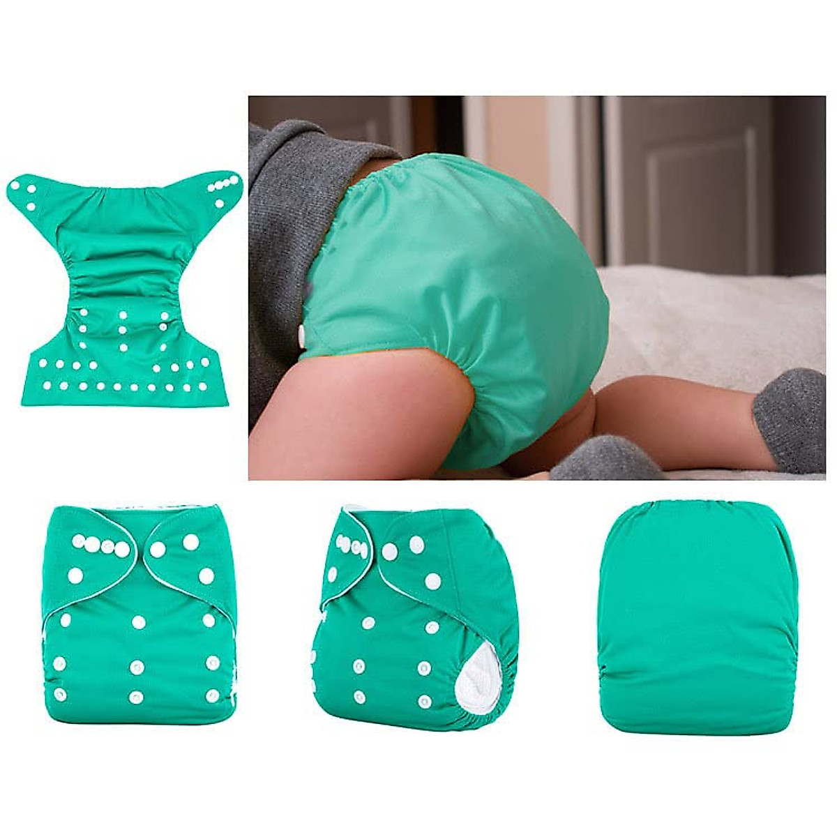 Reusable Cloth Diapers Newborn for Boys and Girls One Size Adjustable Washable Pocket Diaper Cover 6 Reusable Diapers + 6 Charcoal Bamboo Inserts+2 Microfiber Inserts and 1 Reusable Diapers Wet Bag