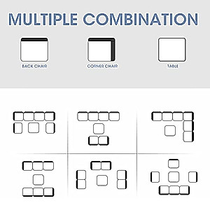 SUNVIVI OUTDOOR 7 Piece Patio Furniture Set, Outdoor Sofa for Backyard, Garden with 6 Sofas, 6 Seat Clips, Coffee Table - Black/Grey