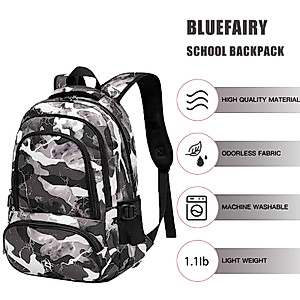 BLUEFAIRY Kids Backpack for Boys Elementary School Bags Primary Middle School Bookbags for Teens Back to School Gifts for Childs Mochila Escolares para Niños 17 Inch Aged 6-8 Camo Grey