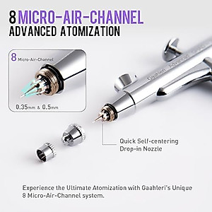 Gaahleri Airbrush Kit, Airbrush Gun Dual-Action Gravity 1/2 & 1/4 oz Fluid Cup, 0.35 & 0.5 mm Needle, Cost-Effective Air Brush Set Makeup Nail Art Painting Model Coloring Cake Decor Silver