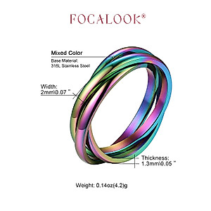 FOCALOOK Womens Rainbow Ring Fashion Fun Ring Triple Interlocked Fidget Ring (Rainbow,8)