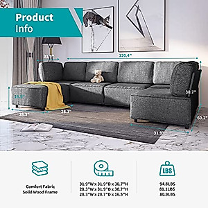 BALUS L Shaped Modular Convertible Sectional Sofa with Ottoman,U Shaped Couch with Reversible Chaise, Free-Combined Oversized Sectional Sleeper Sofa Furniture Sets for Living Room