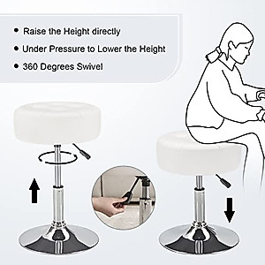 Gitrah White Vanity Chair for Makeup Room Round Ottoman Tufted PU Leather Makeup Chair Vanity Stools for Bathroom Height Adjustable 360 Swivel