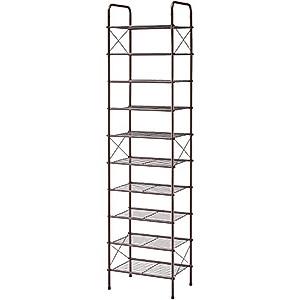 Tajsoon 10-Tier Shoe Rack Organizer, Narrow Shoe Rack for Closet Entryway, Metal Mesh Shoe Storage Shelf with X Shape Fixed Frame, Bronze
