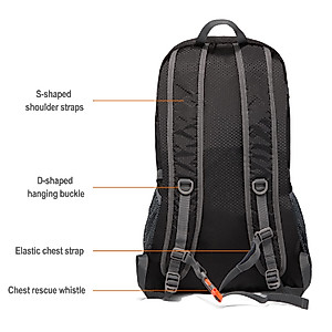 vimapo Packable Lightweight Backpack 40L, Ripstop Nylon Foldable Traveling Daypack, Collapsible Hiking Backpack For Outdoor(Black)