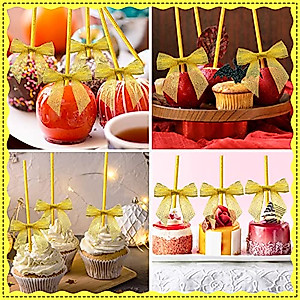 200 Cake Pop Sticks and Bows Kit for Cake Pops, Candies, Lollipops, Chocolates and Cookies Decorating, Include 100 Satin Ribbon Twist Tie Bows and 100 Paper Striped Straws for Party Supplies (Gold)