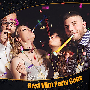 Misdary 12 Pcs Shot Glass on Beaded Necklace Gold Clear Shot Cups Disposable Plastic Shot Cups for Birthday Wedding Festival Parade Party Favor Groom Bride Supplies