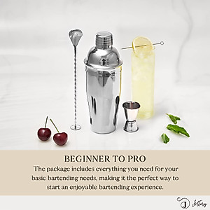 Jettory Cocktail Shaker Set - 3-Piece Mixology Bartender Kit with 24 oz Shaker, Mixing Spoon, Jigger & Gift Box - Premium Martini Shaker Set - Perfect Home Bartending Kit for Beginners