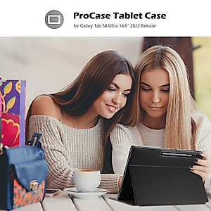 ProCase Galaxy Tab S8 Ultra Case 14.6 Inch 2022 with S Pen Holder Model X900 X906, Slim Stand Protective Cases Smart Folio Cover for 14.6 in Galaxy Tab S8 Ultra Tablet 2022 SM-X900 SM-X906 –Black