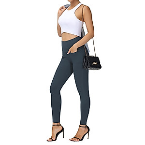 THE GYM PEOPLE Women's Casual Yoga Leggings High Waisted Tummy Control Workout Pants with 4 Pockets Charcoal Grey