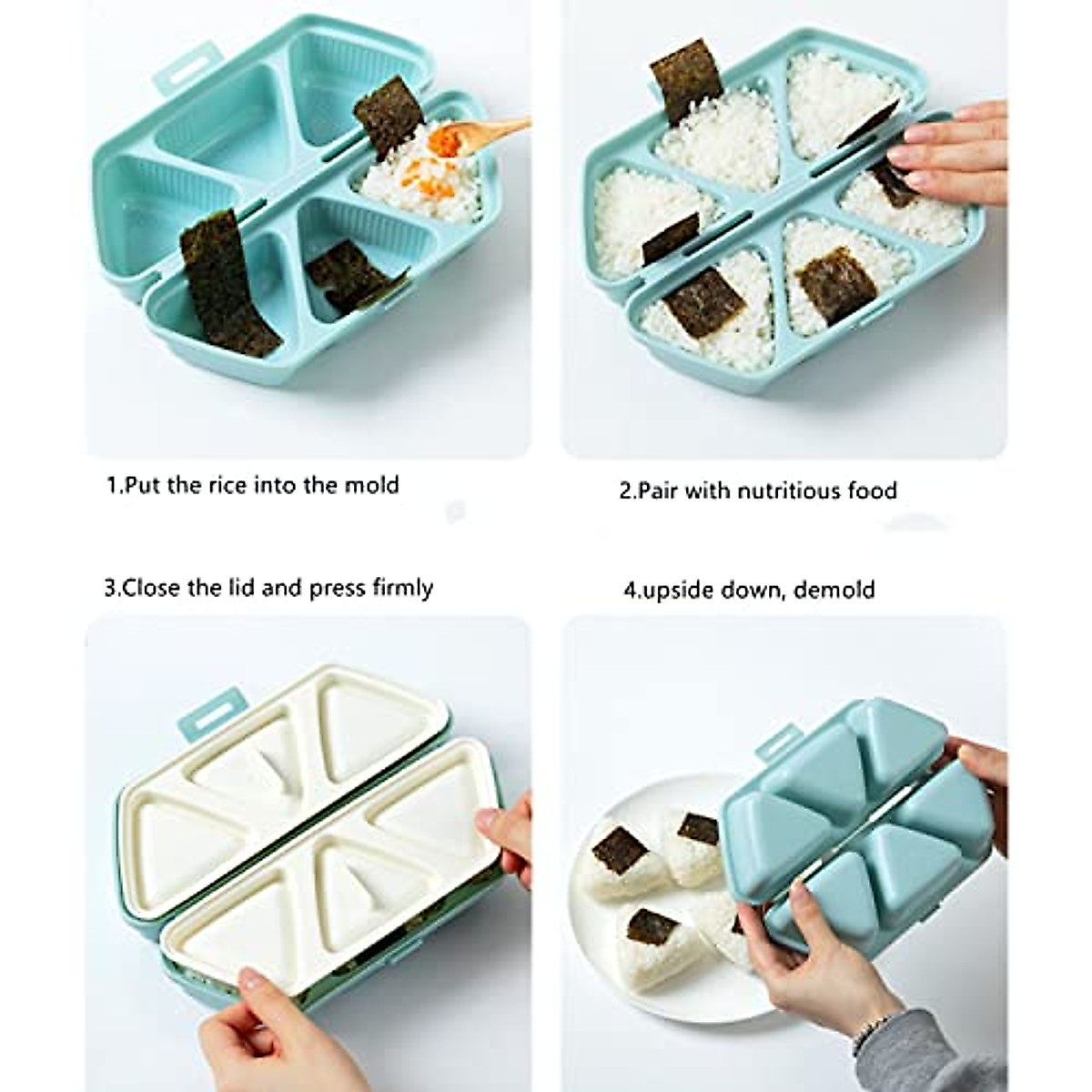 Sunormi Triangle Sushi Mold 6 at Once Cavity Press Onigiri Rice Balls Non-stick Maker Tools For Seaweed Cilantro Rice Balls