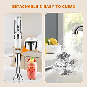 Cordless Hand Blender: 4-in-1 USB Rechargeable Immersion Blender, 21 Variable Speeds & 3-Angle Adjustable with 700ml Chopper, 700ml Beaker, Egg Whisk and Beater for Smoothies, Soup, Baby Food (White)