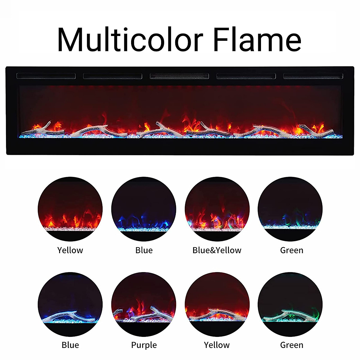72 Inch Recessed and Wall Mounted Electric Fireplace, Fireplace Heater, Touch Screen, Remote Control with Timer, Adjustable Flame Color and Temperature 72"x18"x4.3"