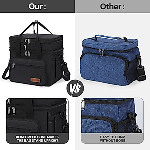 Maelstrom Lunch Box For Men Women,Insulated Lunch Bag Women,Expandable Double Deck Lunch Cooler Bag,Lightweight Leakproof Lunch Tote Bag With Side Tissue Pocket,Suit For Work School 18L,Black