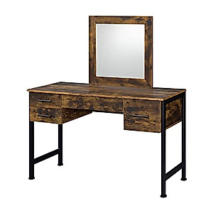 Acme Furniture Juvanth Vanity Desk and Mirror, Rustic Oak, Black