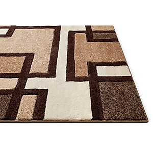 Well Woven Ruby Geometric 2x3 Mat Ivory & Beige Neutral Modern Contemporary Hand Carved Squares Design Perfect for Entryways & Small Spaces Plush Easy-Care Easy-to-Clean