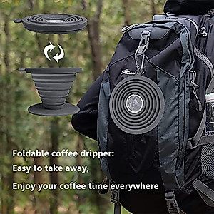 Collapsible Coffee Dripper Pour Over Coffee Filter, Silicone Reusable Coffee Maker,Paperless Coffee Brew Maker,Dishwasher Safe,Carabineer for Hiking, Backpacking,Camping,Home,Office(Grey)