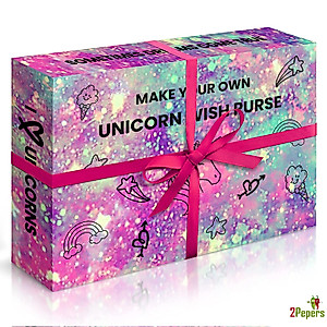 2Pepers Make Your Own Unicorn Purse Kit, Arts and Crafts for Kids, DIY Unicorns Gifts for Girls Ages 3 4 5 6 7 8 Years and Up (No Sewing Needed), Magical Unicorn Toy Bag, Creative Girl's Project.