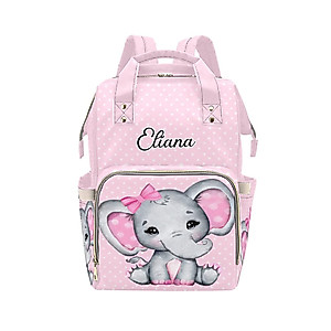 Liveweike Girl Elephant Dot Personalized Diaper Bag Backpack Custom Name Daypack Large Mommy Bag for Teen Girl Boy Student