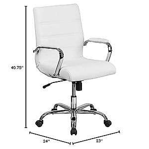 Flash Furniture Whitney Mid-Back Desk Chair - White LeatherSoft Executive Swivel Office Chair with Chrome Frame - Swivel Arm Chair