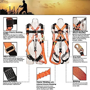 WELKFORDER 1D-Ring Industrial Fall Protection Safety Harness with 6-Foot Shock Absorber Stretchable Lanyard | Permanent attached Kit | ANSI Compliant Personal Fall Arrest System(PFAS)