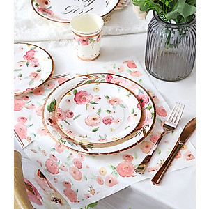 Rose Gold Baby Shower Plates and Napkins Girl - Serves 16 - Includes Baby Girl Plates Cups Napkins Knifes Forks Floral Baby Shower Decorations for Girl Baby Shower Favor Decor Party Supplies