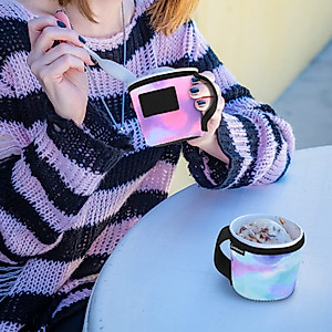 Ice Cream Sleeve Pint Sized Cooler Cover Neoprene Insulator, Hard Bottom Ice Cream Pint Holder w/Handle & Spoon Pocket, Machine Washable & Leak Proof Cup Cover for Yogurt Frozen Desserts (Print Sky)