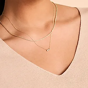 Diamond Three Stone Necklace | 14k Yellow Gold Bezel Set Necklaces for Women | 14k Solid Gold Pendant Necklace | Delicate Diamond Jewelry | Gifts for Christmas, 18"