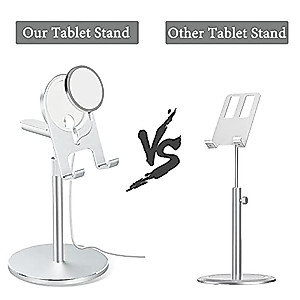 KU XIU Tablet Stand Holder, Phone Stand for MagSafe Charger, Headphone Stand 3 in 1 Adjustable Aluminum Stand for iPhone 13 12, iPad, Tablet, Kindle, Switch, AirPods, Sony, Bose(No Included Magsafe)