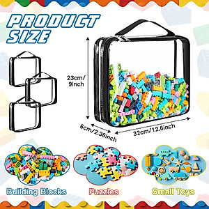 Sanwuta 12 pcs Clear PVC Toy Storage Bags with Zipper Waterproof Toy Bags Puzzles Organizing Bags for Books Board Games Building Blocks Toiletry