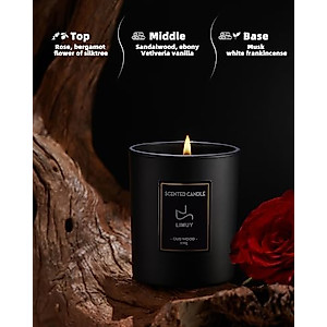 Scented Candles for Men,Sandalwood & Rose Candle, Valentine Candles,8 Oz Soy Candles for Home Scented, Masculine Candle,Wood Wicked Candles for Valentine’s Day Gifts,Vanilla Candle in Black Jar